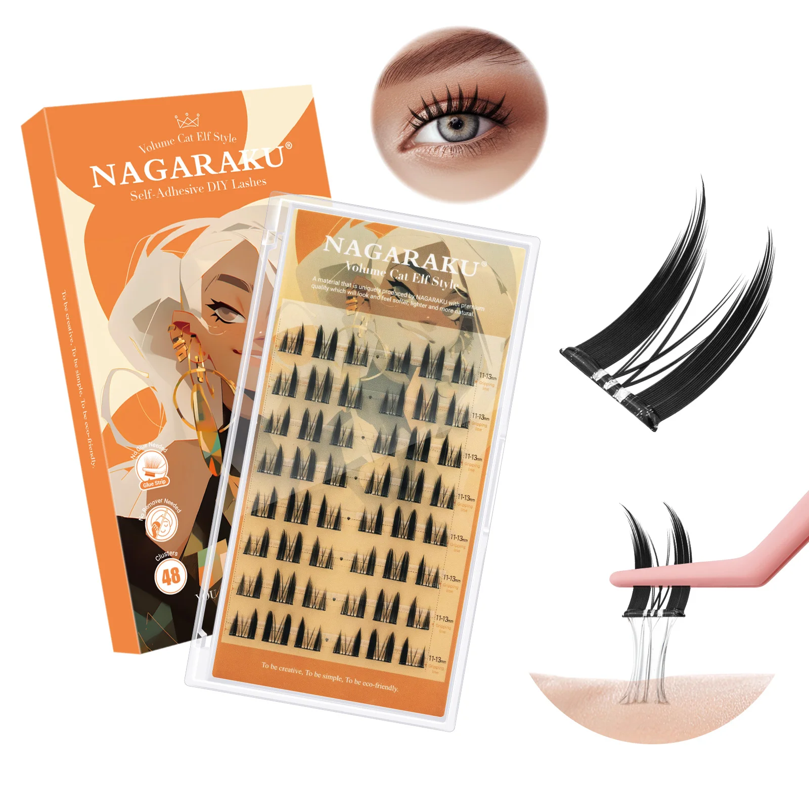 NAGARAKU-Self-Adhesive-Eyelashes-SA006-Volume-Cat-Elf-Cluster-Lashes-0 ...