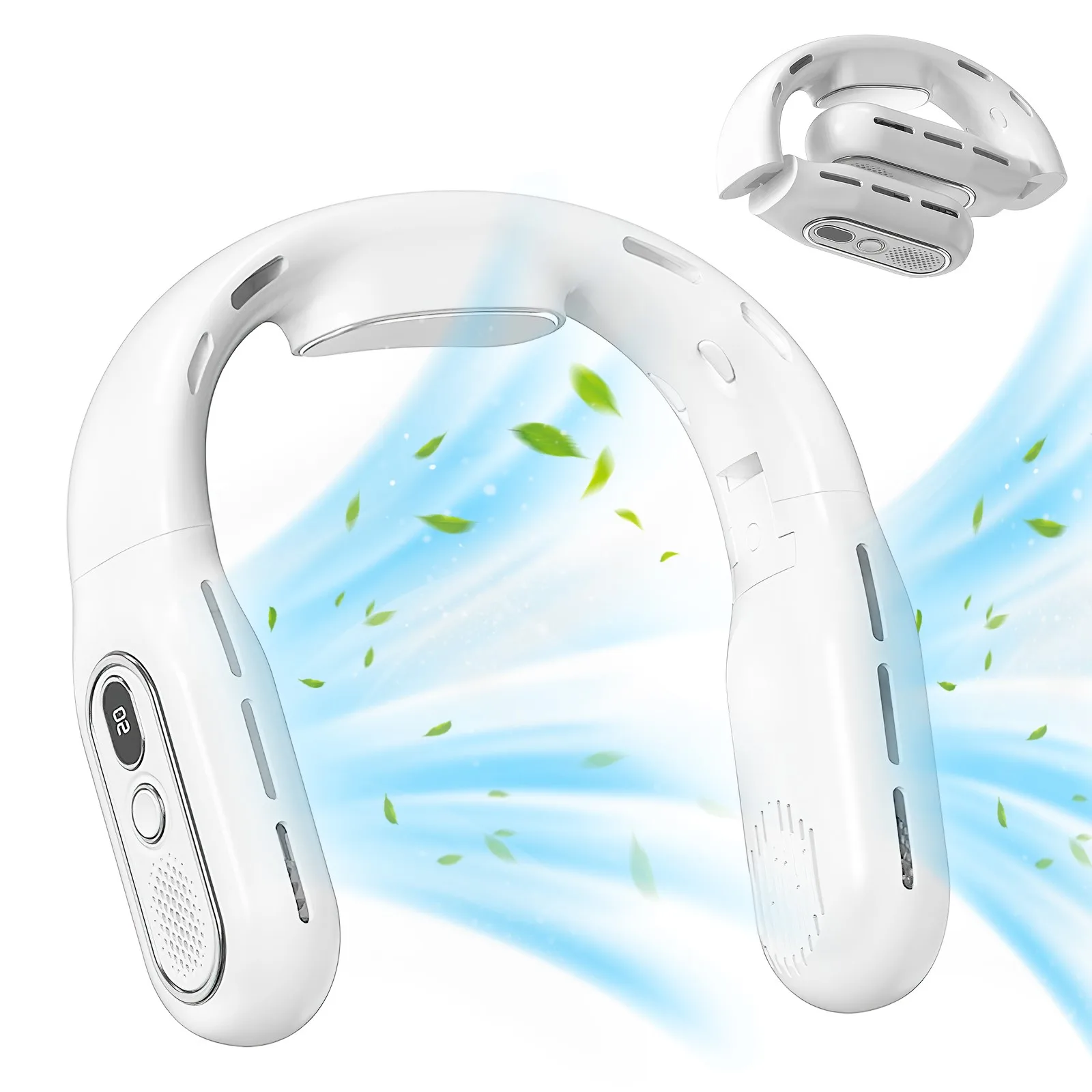 Hanging-Neck-Fan-Digital-Display-Power-ventilador-Bladeless-Neckband ...