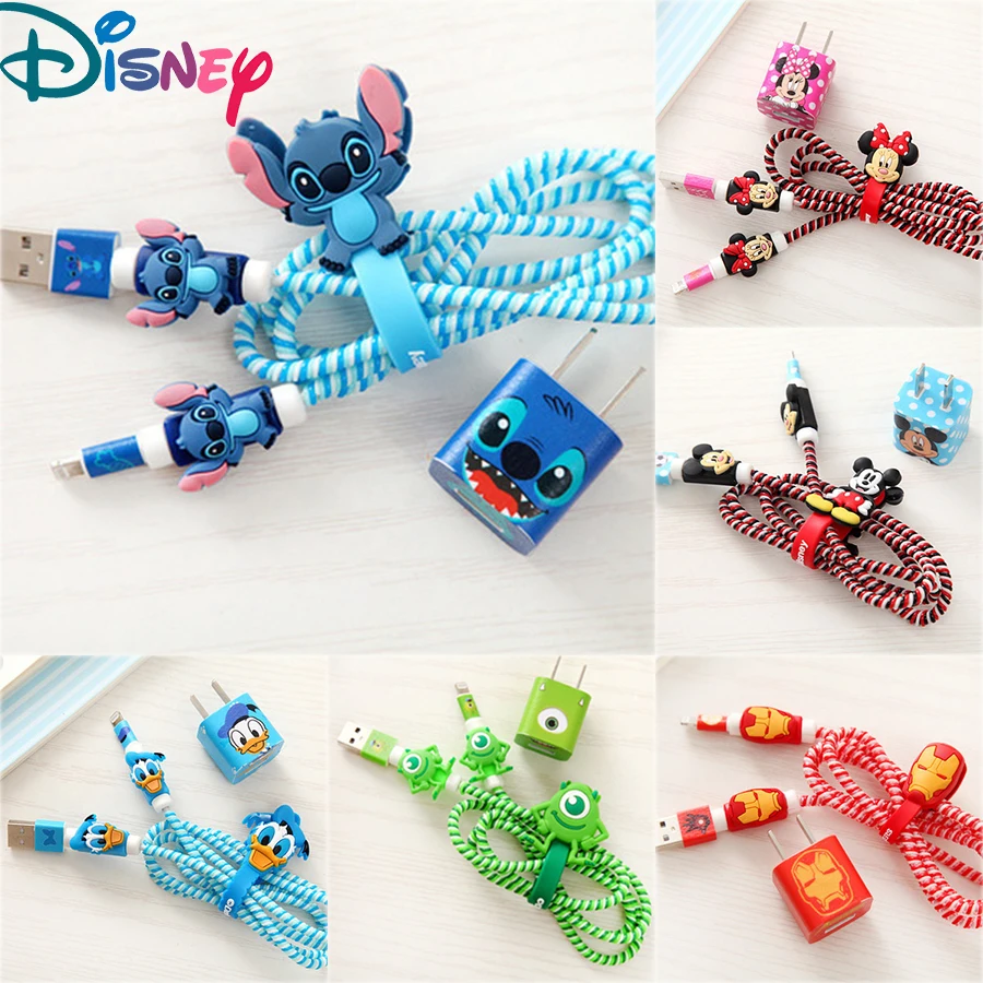 Disney Stitch Mickey Mouse Cable Winder Set Figure Cartoon Ironman ...