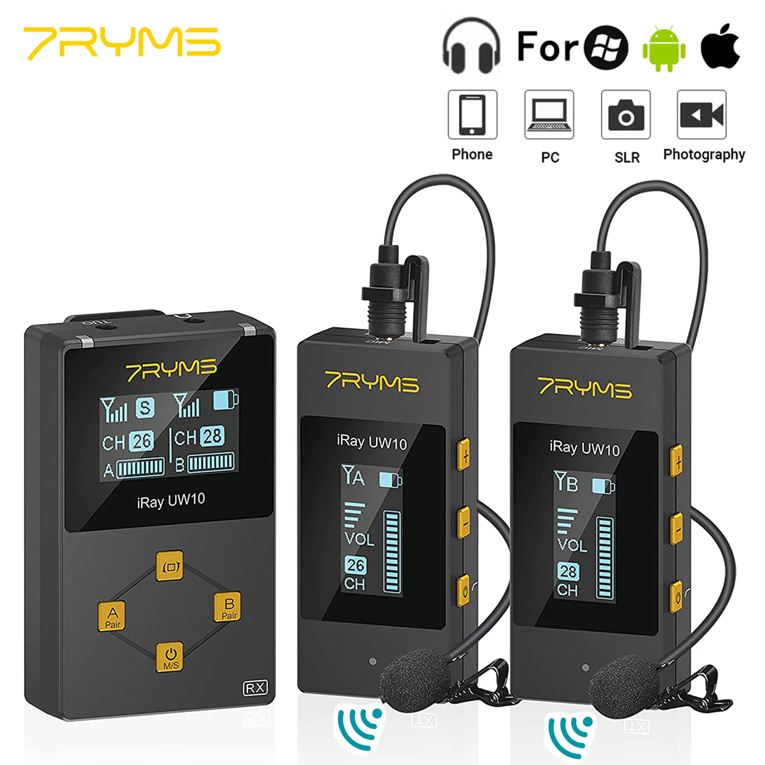 Wireless Lavalier Microphone 7ryms Iray Uw10 Uhf Dual Wireless Mic With ...
