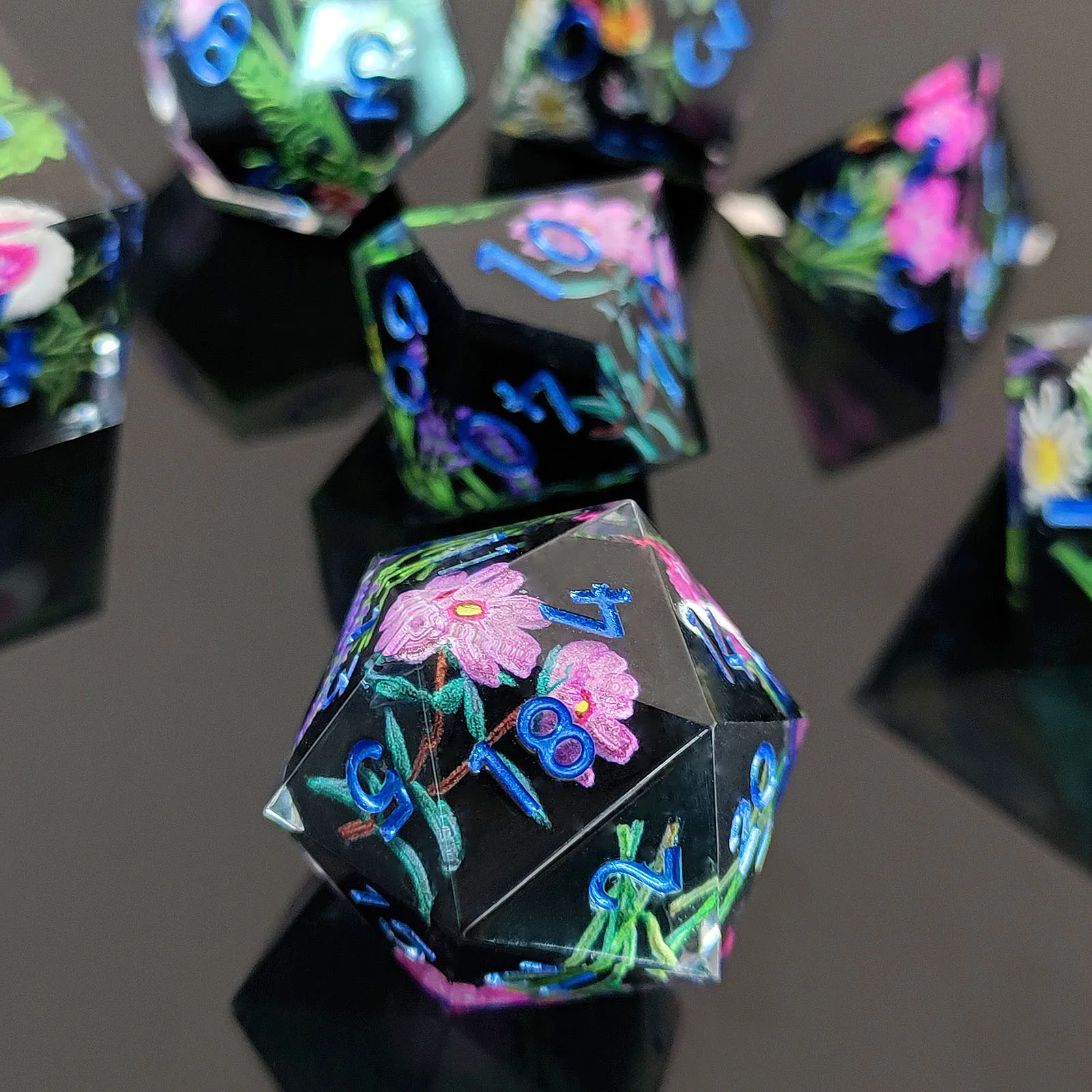 DND Flower Dice Resin Dice set RPG Resin Dice polyhedral Dice Dnd Dice ...