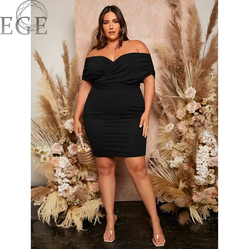 Plus Size Slim Fit Sexy Off Shoulder Black Nightclub Club Evening Dress ...