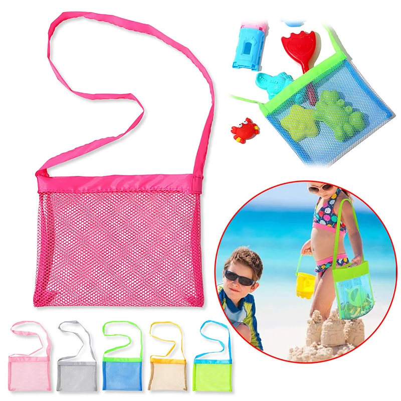 Colorful Mesh Beach Bags for Kids Portable Foldable Shell Bags Kids ...