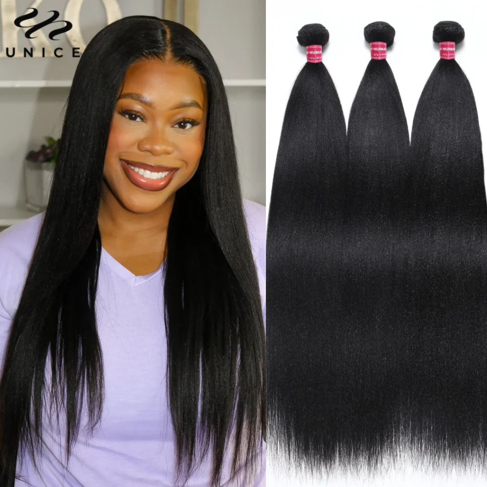 UNice-Hair-Yaki-Straight-Bundles-3PCS-100-Human-Hair-Bundles-Natural ...