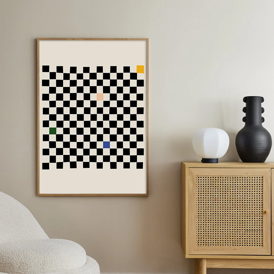 Grid-Checkerboard-Modern-Trendy-Wall-Art-Posters-Canvas-Print-Painting ...