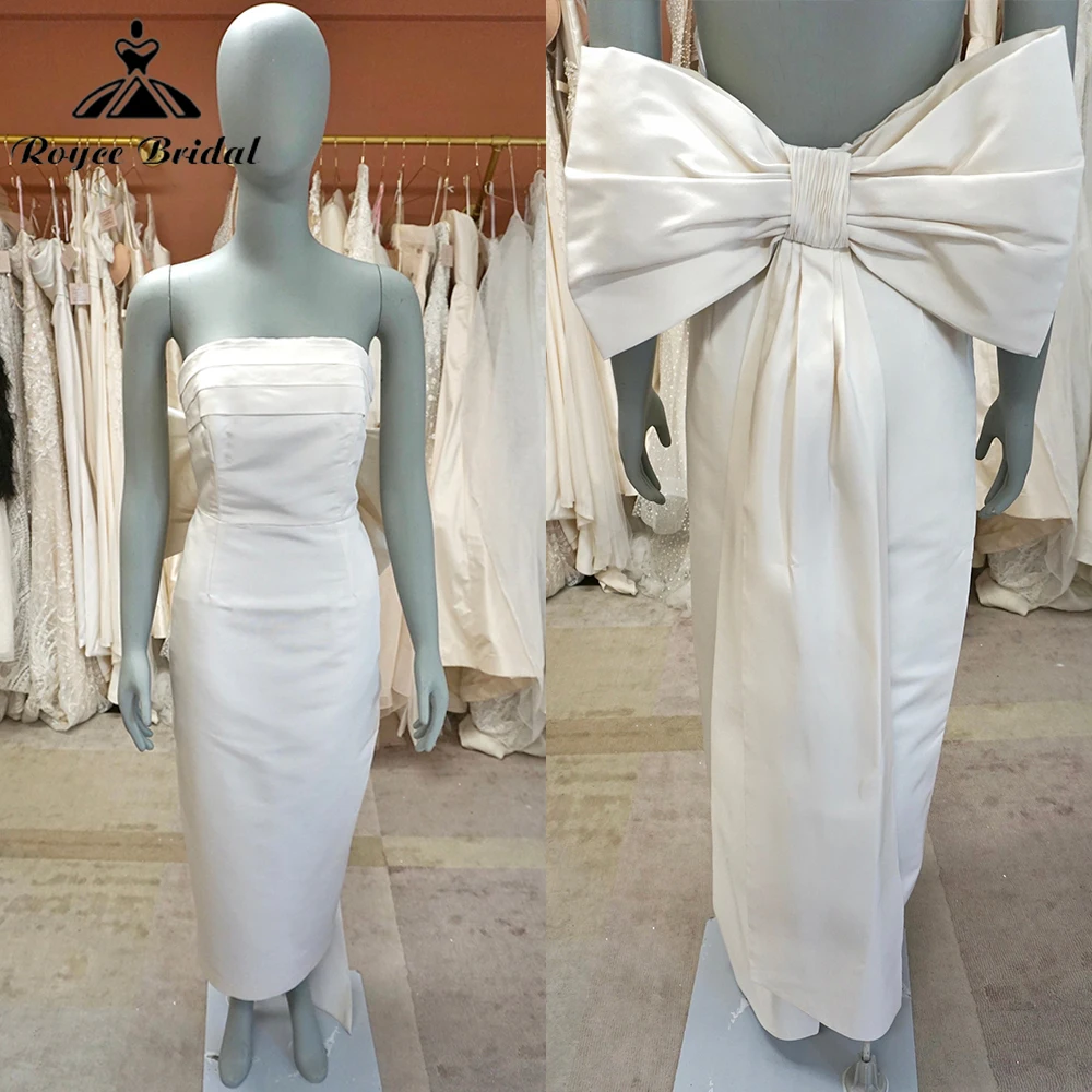 Simple Sexy Strapless Sleeveless Open Back Bow Pleat Satin Short ...