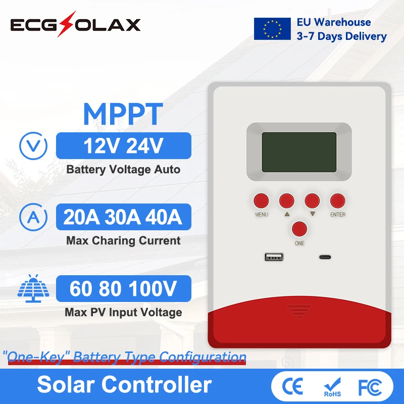 ECGSOLAX 20A 30A 40A MPPT Solar Charge Controller 12V 24V Auto Solar ...