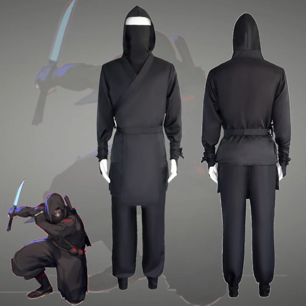 Classic Black Ninja Costume Adult Set Halloween Role Play Japanese ...