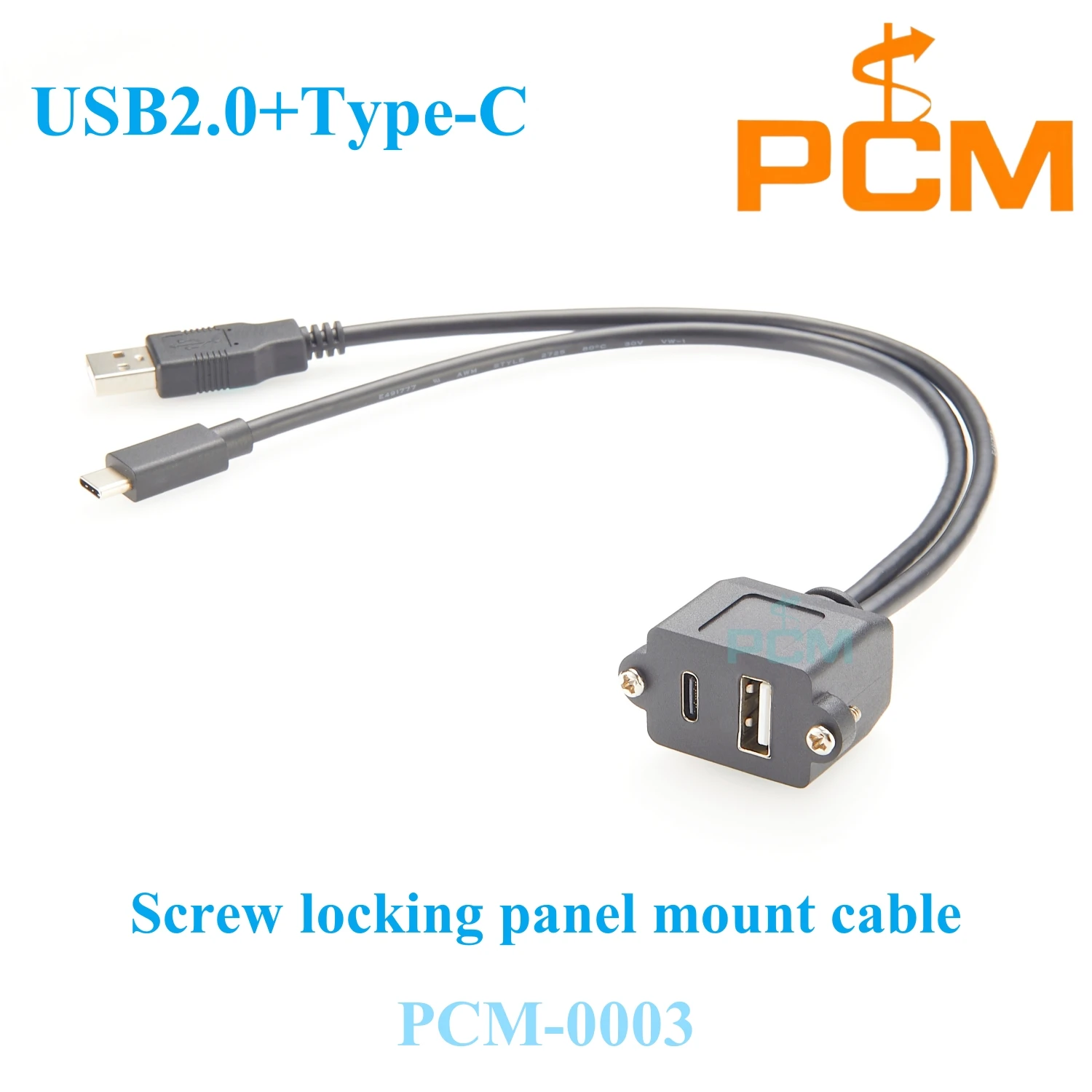 Panel Mount USB Type-C Dual Port Cable with Screw Lock USB-A and Type-C ...