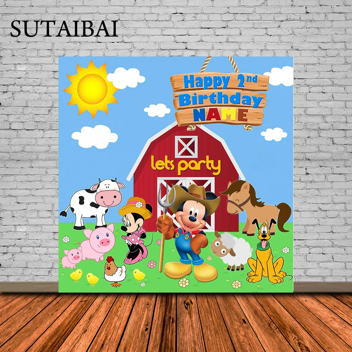 Mickey And Minnie Mouse Farm Birthday Backdrop Red Farm Barnyard Baby ...