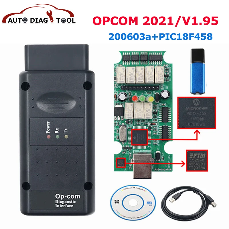 OPCOM V2021 For Opel CAN-BUS OBD2 Code Reader PIC18F458 FTDI FT232RQ ...