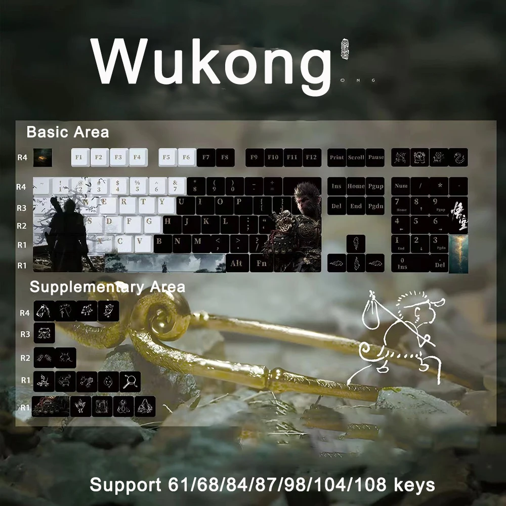 125 Key MiFuny WuKong Theme Keycaps PBT Keycap Cherry Profile Key Caps ...