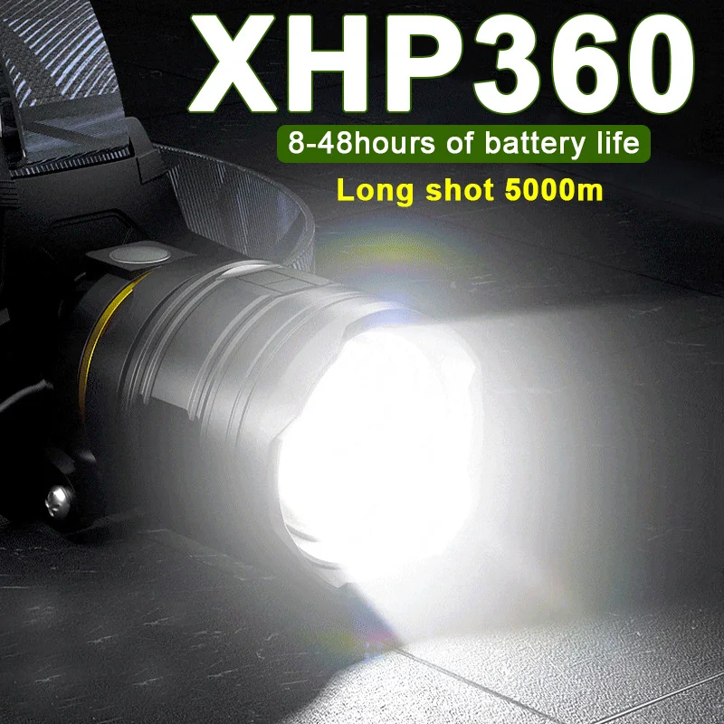 Faro Led XHP360 de 36 núcleos, superbrillante, con zoom, batería recargable por USB de 7800mAH ...