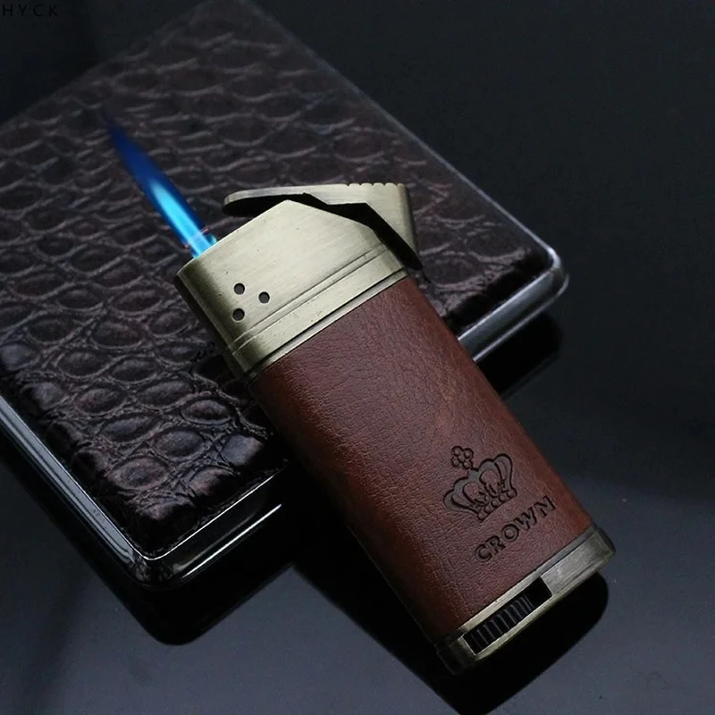 Windproof-Metal-Large-Fire-Leather-Gas-Direct-Charge-Turbine-Lighter ...