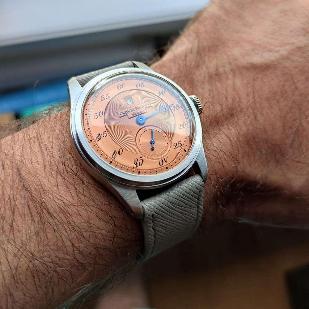 NEW Pierre Paulin Jumping Hour Men Watch Salmon Dial Automatic Seagull ...