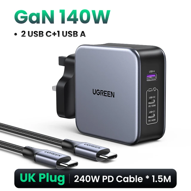 UGREEN 140W GaN Charger USB Type C PD3.1 Fast Charge For Macbook Quick Charge 4.0 3.0 USB Phone ...