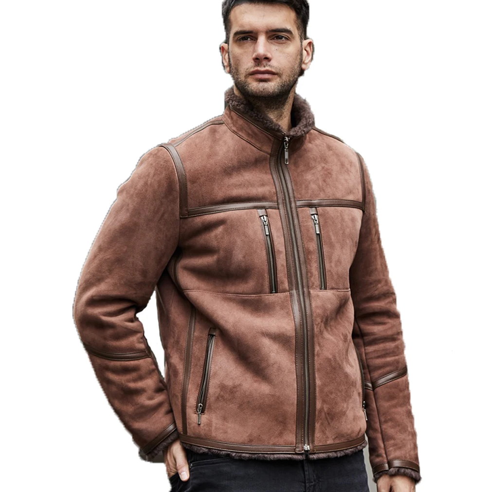 Denny&Dora Mens Brown Shearling Jacket Suede Shearling Jacket Men ...