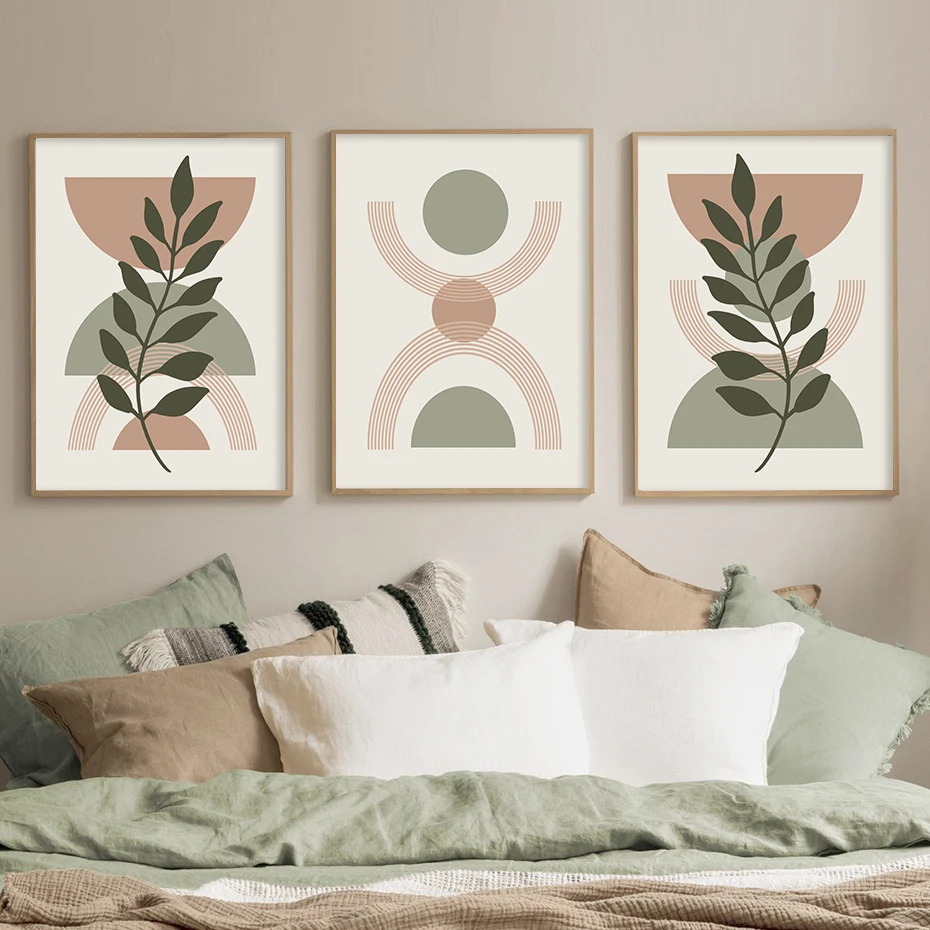 Boho-Abstract-Orange-Green-Leaf-Semicircle-Poster-Minimalist-Wall-Art ...