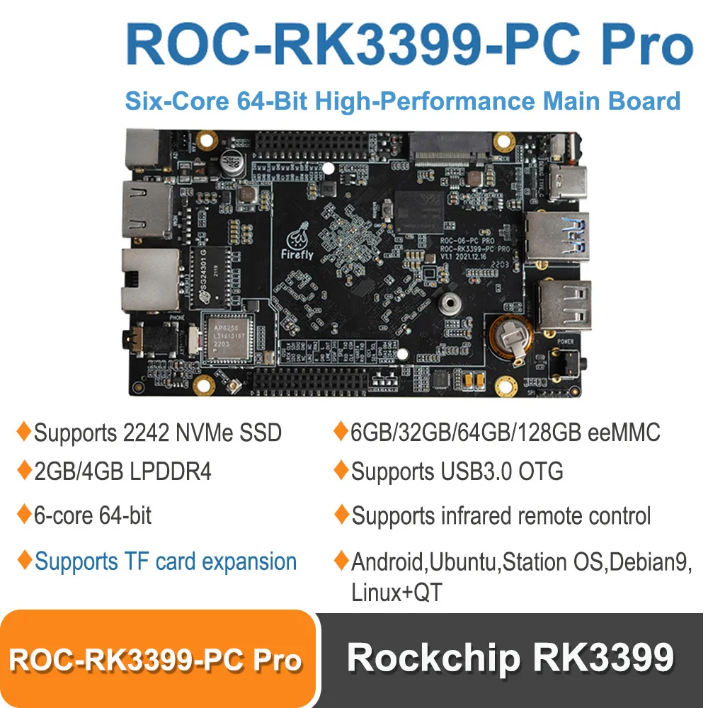 ROC RK3399 PC Pro SBC, de seis núcleos RK3399 Rockchip, Tablero Principal de alto rendimiento ...
