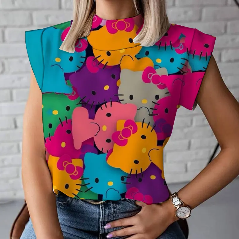 Su-ter-de-cuello-alto-para-mujer-Camiseta-estampada-de-Hello-Kitty ...
