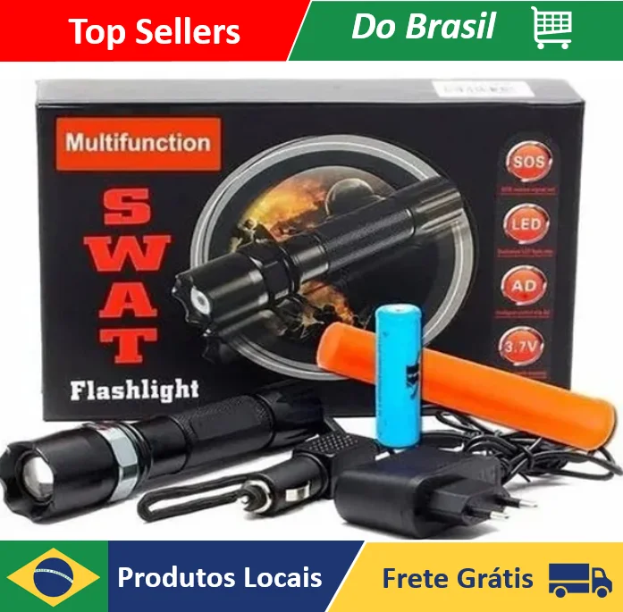 Led Swat Tactical Flashlight. Rechargeable Professional 608 with 1 or 2 ...