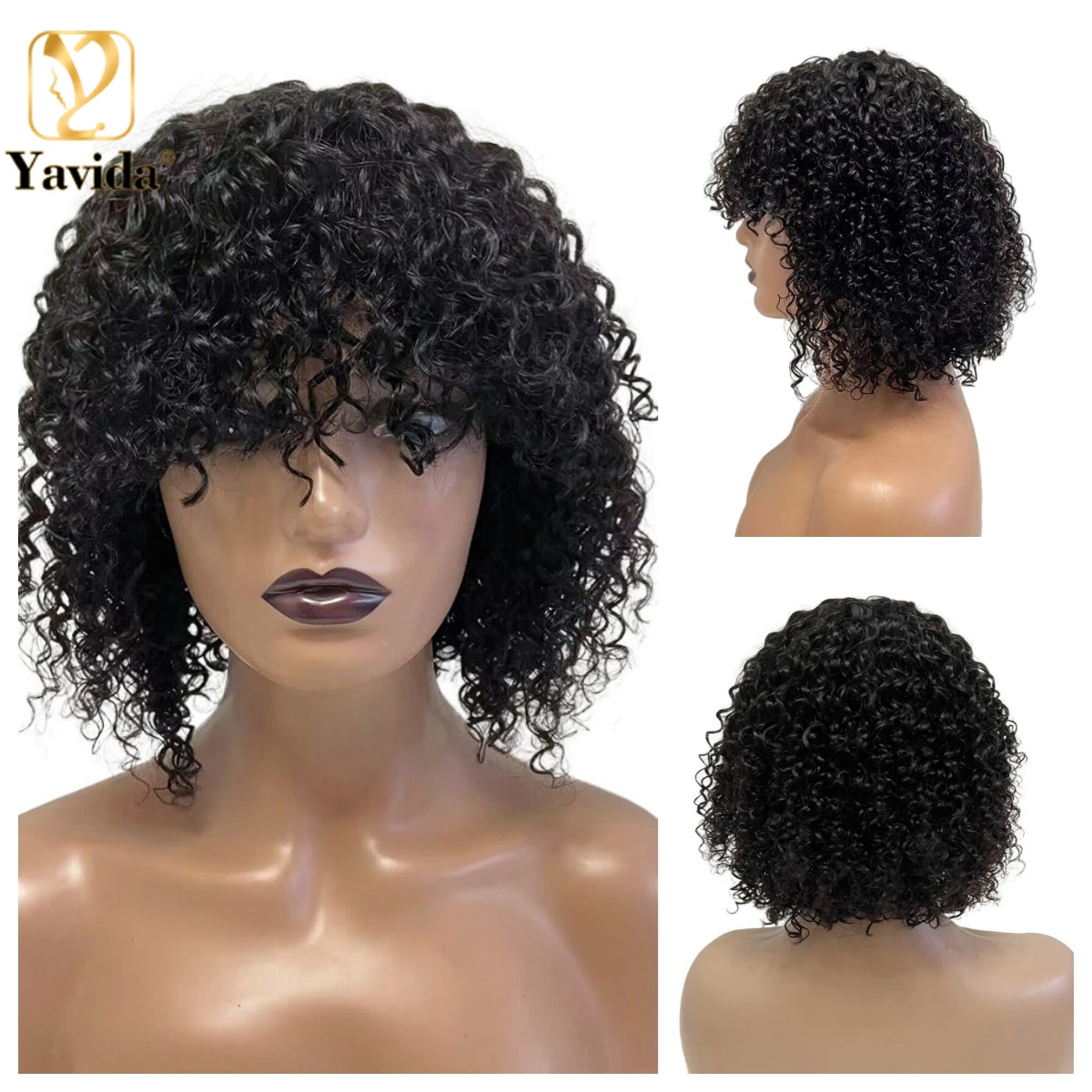 Peruvian Bob Wigs Kinky Curly Hair Wigs Human Hair Wig No Lace Wig No ...