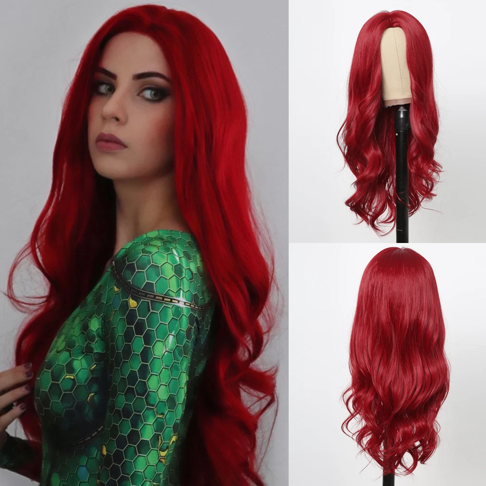 Cosplay-Mera-Wigs-Red-Long-Wavy-Synthetic-Hair-Wigs-Middle-Part-Natural ...