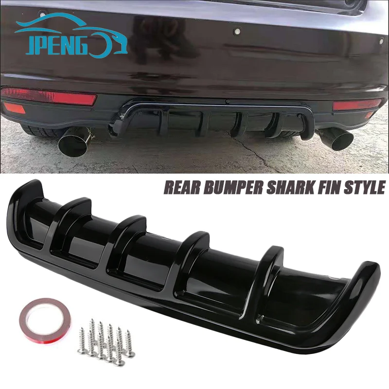 Glossy Black Car Rear Bumper Lip Diffuser 6 Shark Fin Spoiler Universal ...
