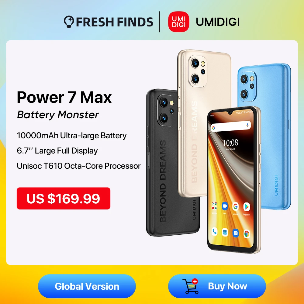 UMIDIGI Power 7 Max Android 11 Smartphone 10000mAh Unisoc T610 6GB ...