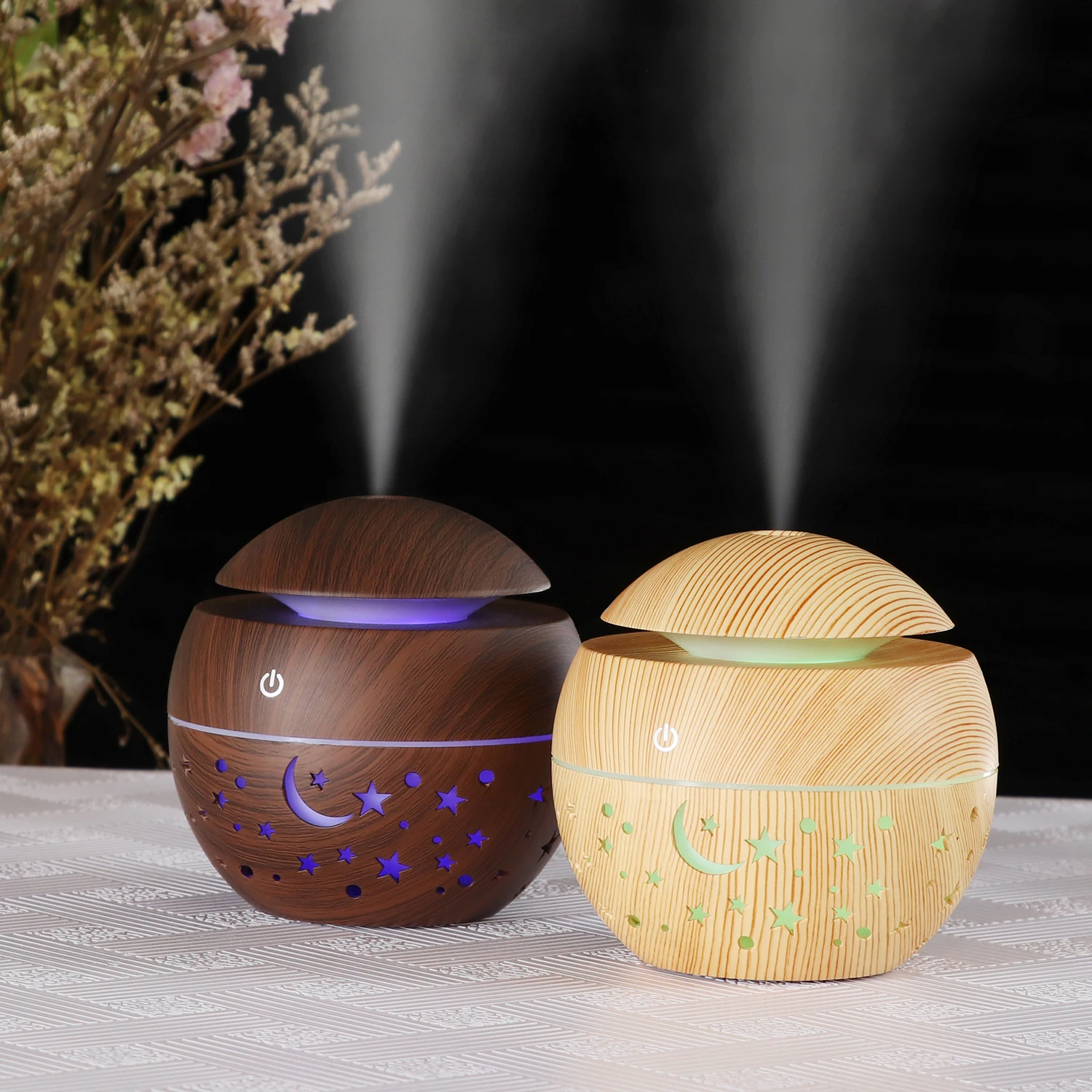 Starry-Sky-Wood-Grain-Creative-Hollow-Star-Moon-Humidifier-Colorful ...