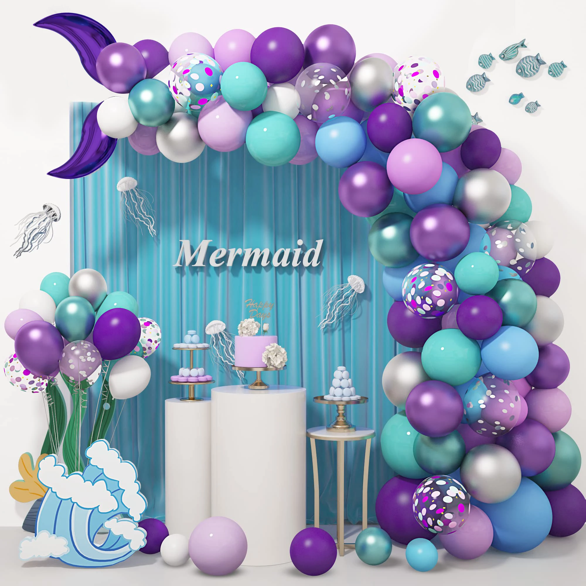 Little-Mermaid-Balloon-Garland-Arch-Kit-Mermaid-1st-Birthday-Party ...