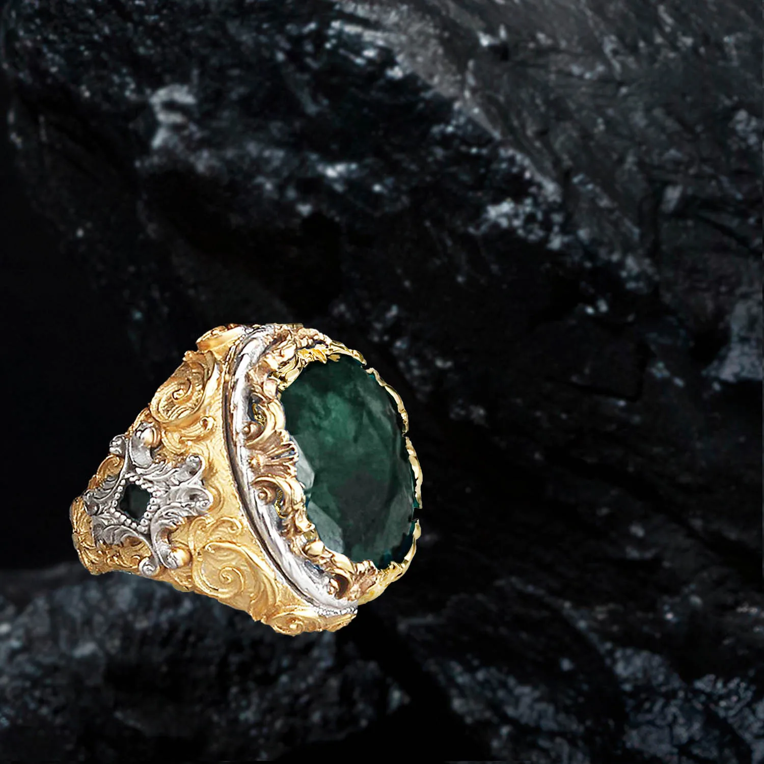 Emerald-Men-s-Silver-Ring-Sultan-Style-Pearl-Rosary-Set-Handmade ...