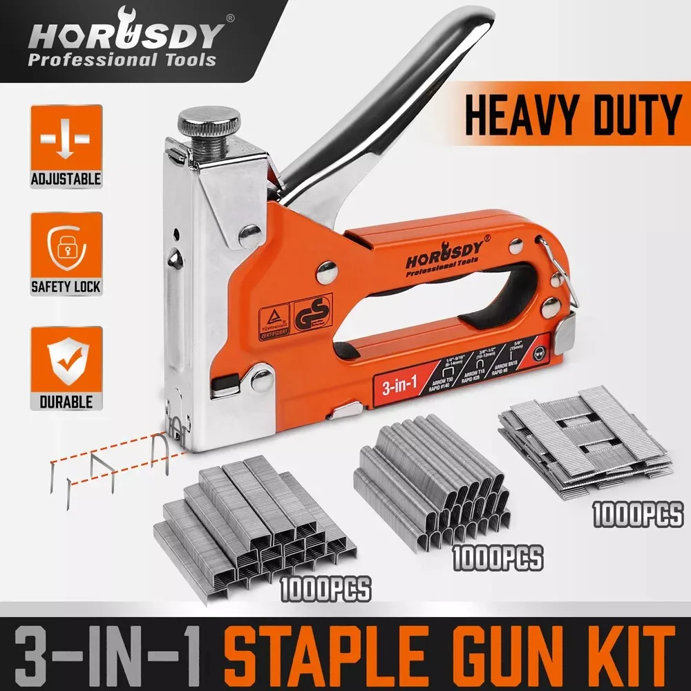 HORUSDY 3in1 Staple Gun Heavy Duty Stapler Fastener Tool Tacker free ...
