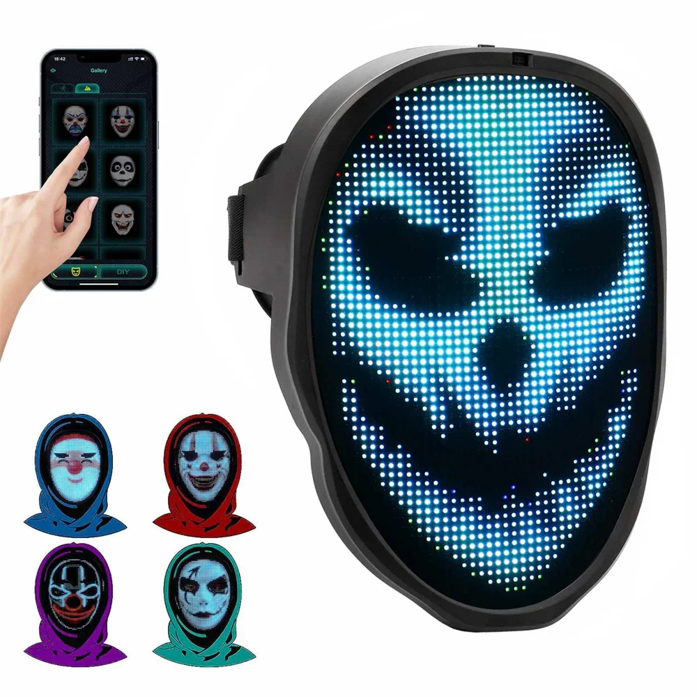 NEW-Bluetooth-APP-Control-Smart-Carnival-Led-Face-Masks-Display-Led ...