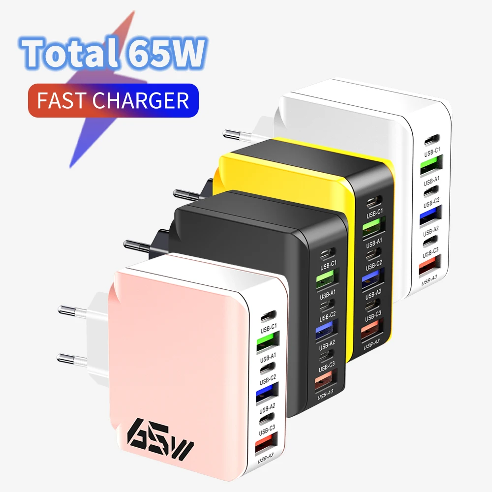 6-Ports-Charger-USB-Type-C-PD-Fast-Charger-65W-USB-C-Quick-Phone ...