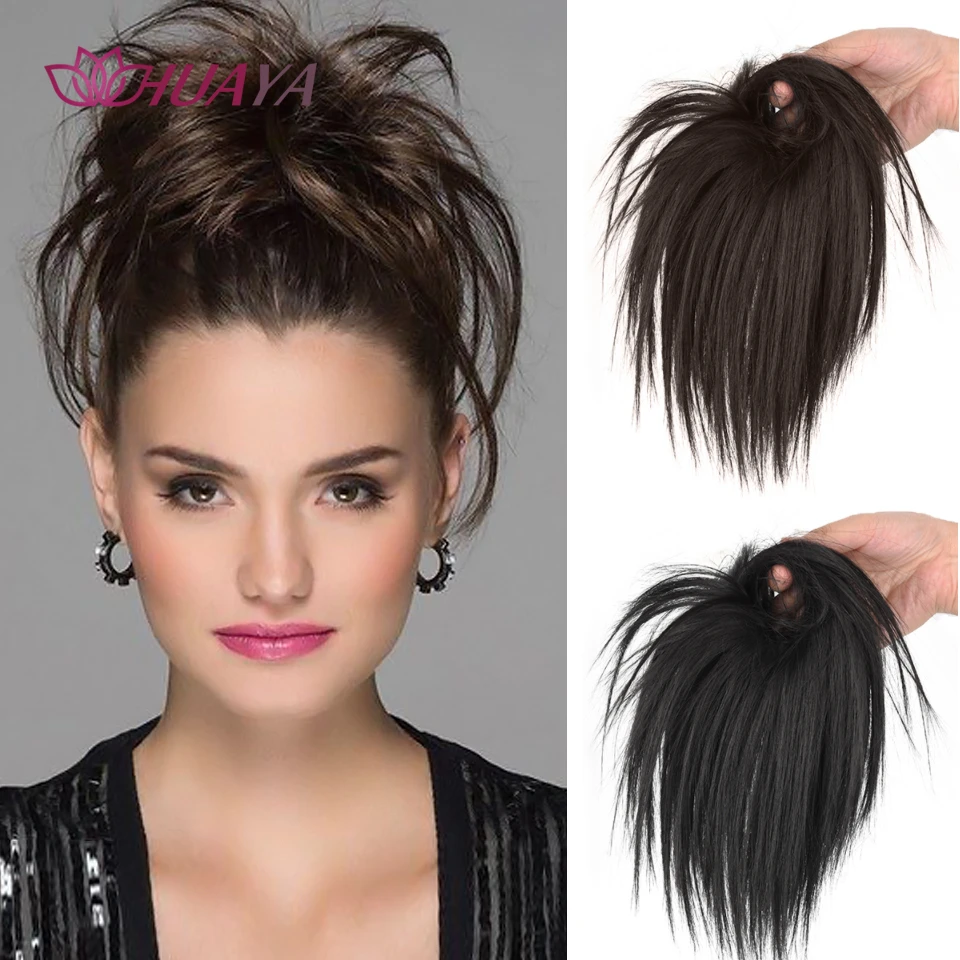 Huaya Synthetic Messy Straight Bun Fake | Fake Hair Donut Scrunchie ...