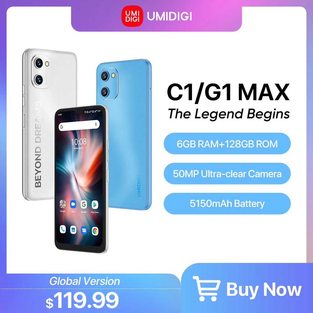 UMIDIGI C1&G1 Max Smartphone, Unisoc T610 Octa-Core, 6GB+128GB, 50MP Camera, 5150mAh Battery ...