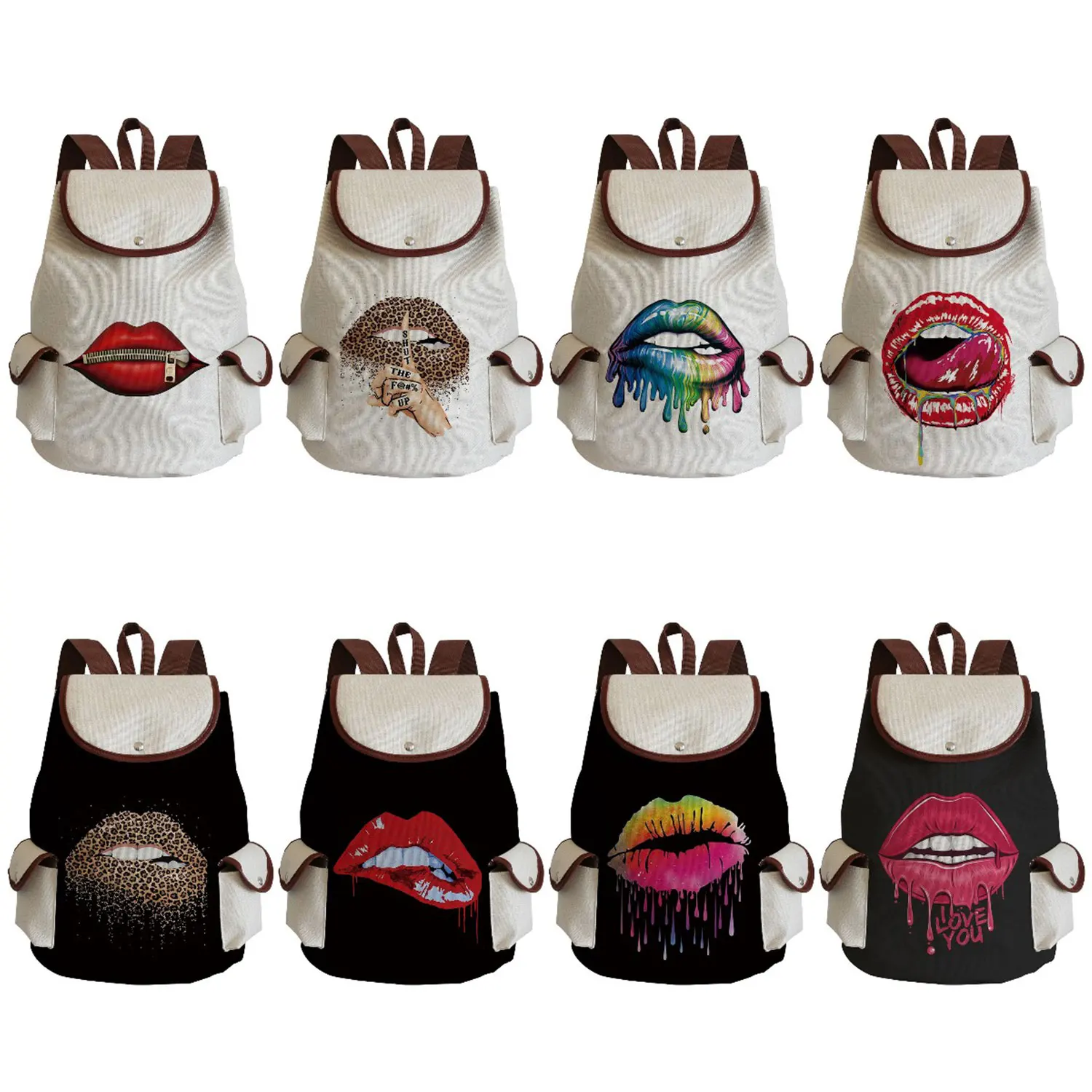 Women-Fashion-Lips-Leopard-Graphic-Print-Backpacks-Portable-Sexy-Kiss ...