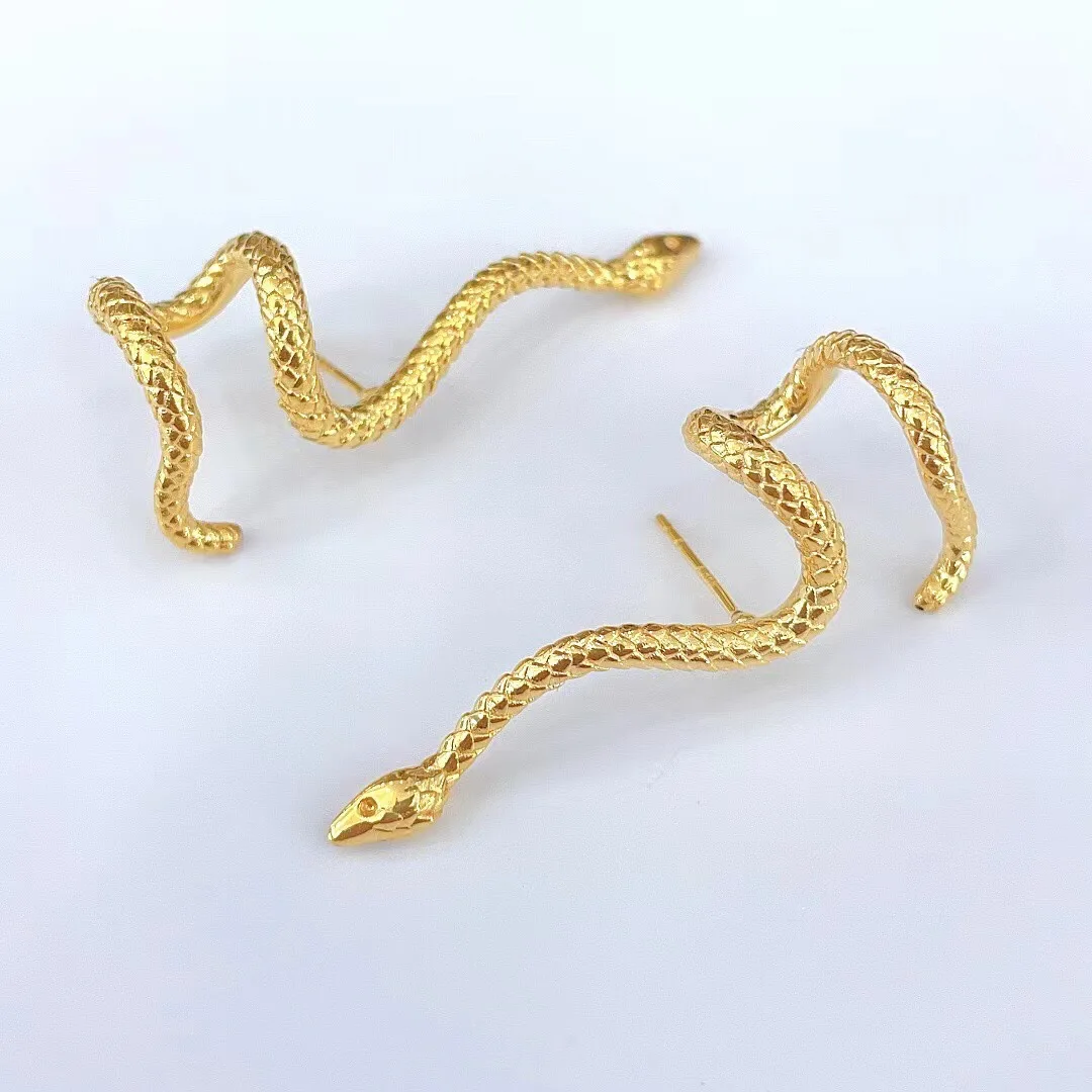 MADALENA SARARA 18K Yellow Gold Snake Design Retro Style Women Stud ...
