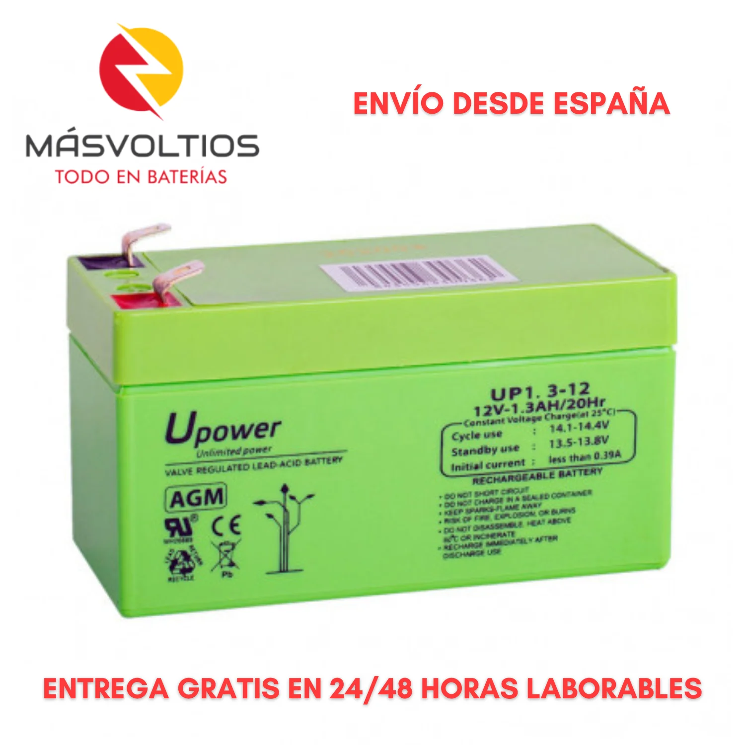 U-Power-UP1-3-12-Battery-12V-1-3Ah-lead-AGM-rechargeable-for-SAI-UPS ...