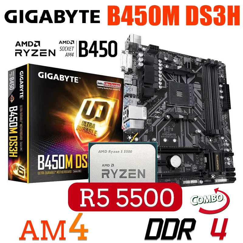 AMD-Ryzen-5500-Socket-AM4-Processor-Kit-With-Gigabyte-B450M-DS3H-AMD ...