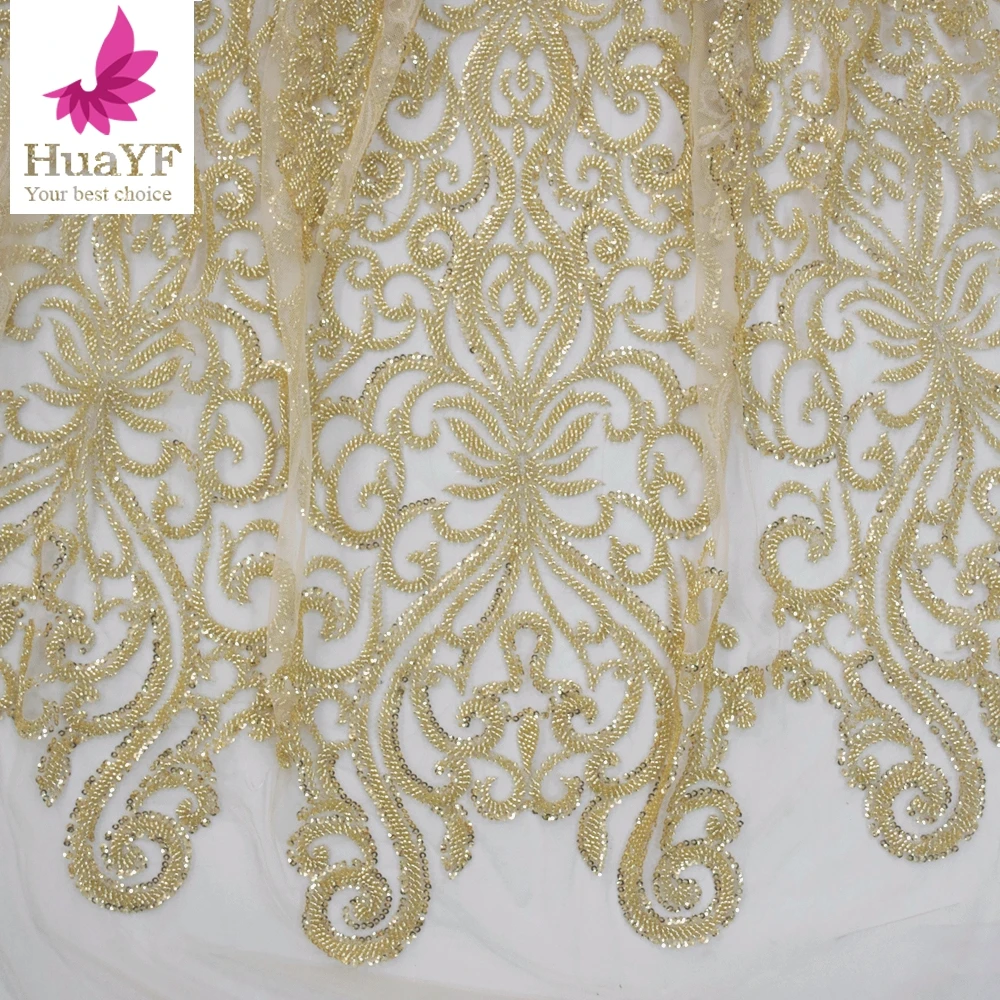 1-Yard-High-Quality-Gold-Color-Beaded-Tulle-Fabric-For-Women-Wedding ...