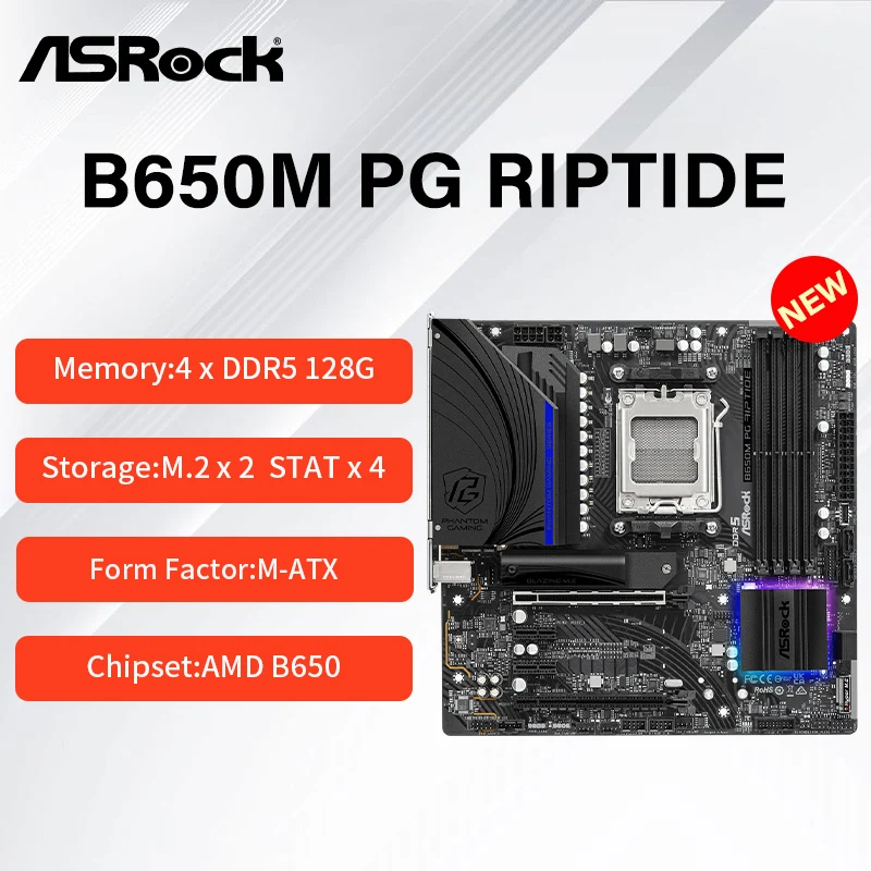 New-ASROCK-B650M-PG-Riptide-Motherboard-Micro-ATX-Ryzen-AMD-B650-DDR5 ...