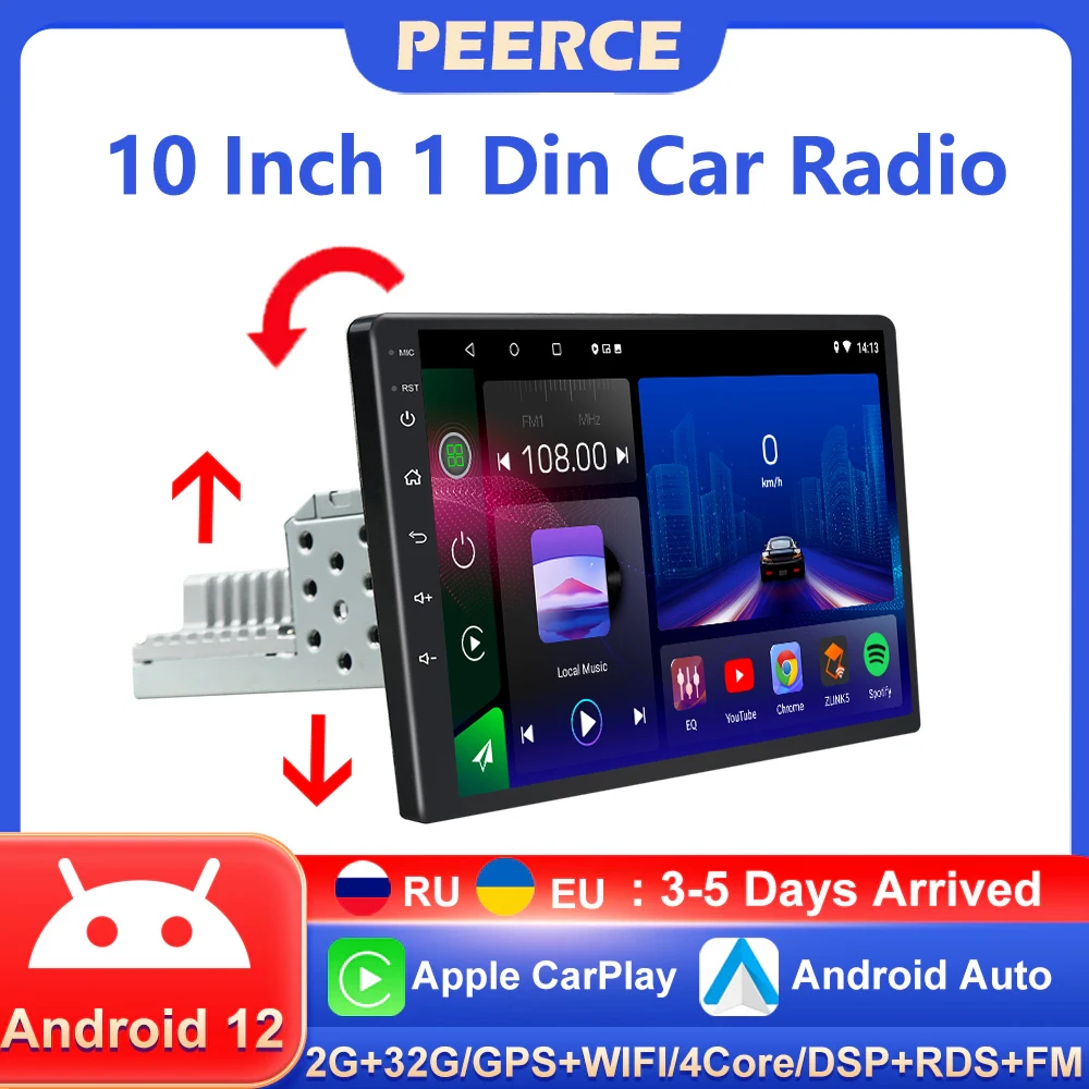 PEERCE-10-Inch-1din-Android-12-car-radio-multimedia-player-Apple ...