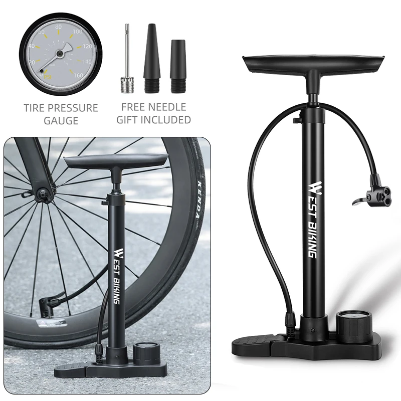 WEST BIKING Bicycle Floor Pump Compatible with Presta Schrader Valves Multipurpose Bicycle Pump ...