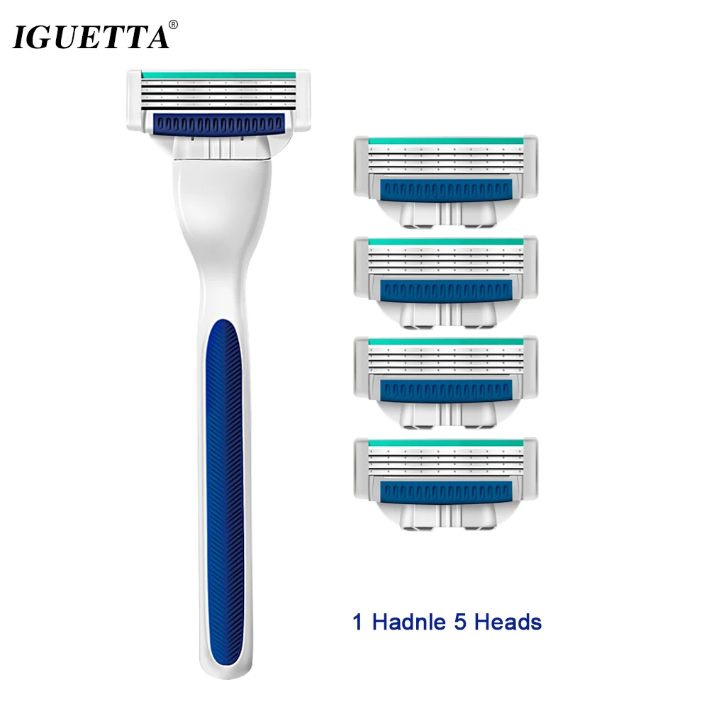 1 Handle +5 Cassettes Men Razor Blade Set Replaceable Shave Beard Razor ...