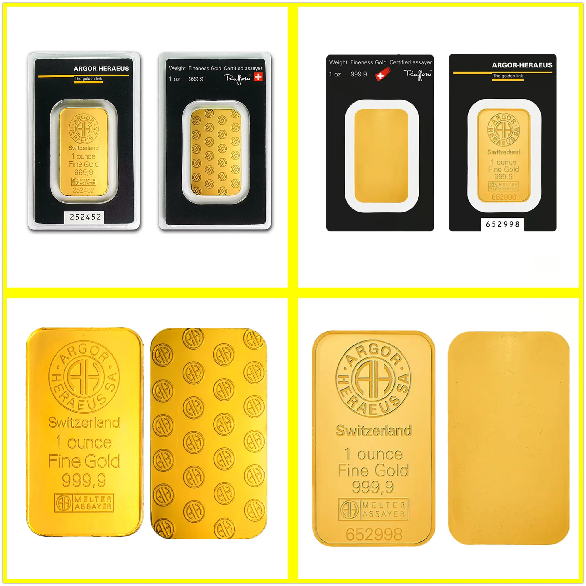 1 Unze Schweizer Argor Heraeus Goldbarren Goldmünzen Goldbarren Acryl Siegel Verpackung ...