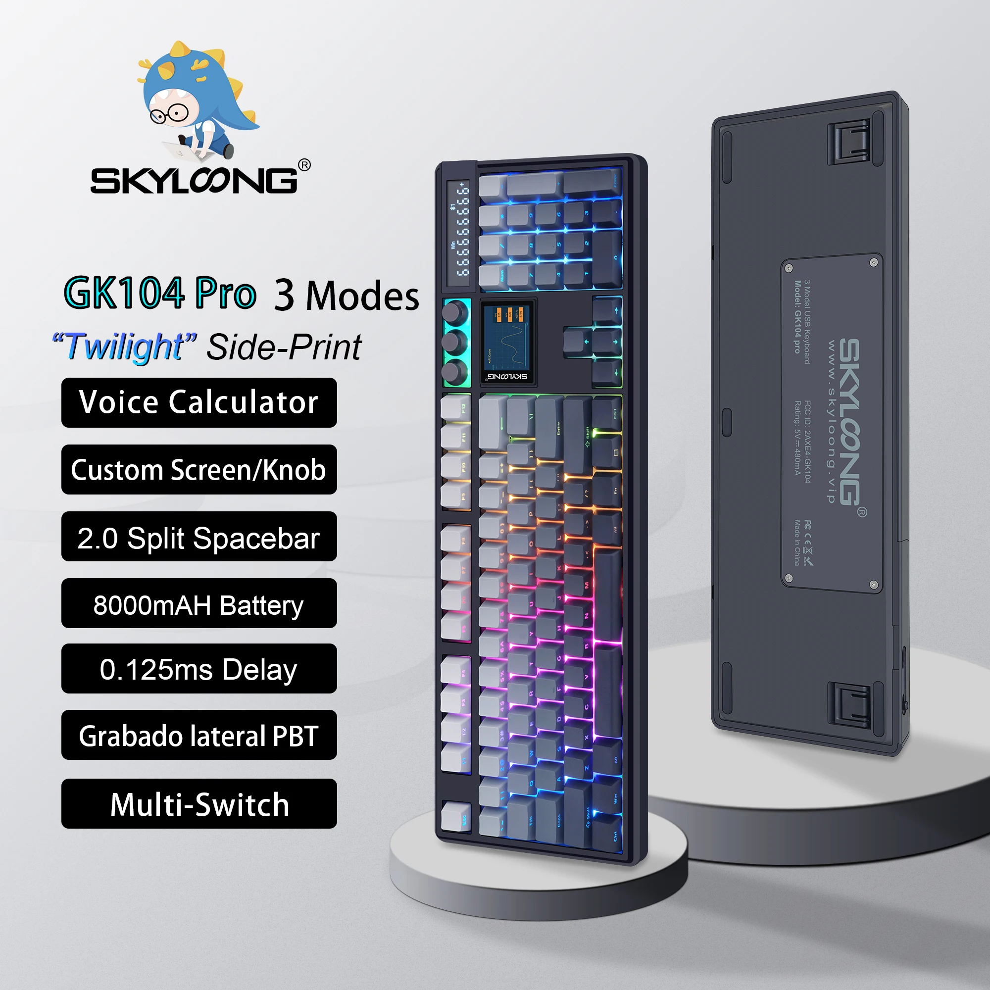 SKYLOONG-GK104-Pro-keyboard-mekanis-nirkabel-3-mode-layar-2-0-3-kenop ...