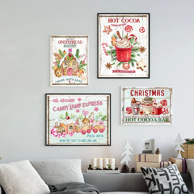 Kitchen Christmas Wall Art Print Hot Chocolate, Candyland Express ...
