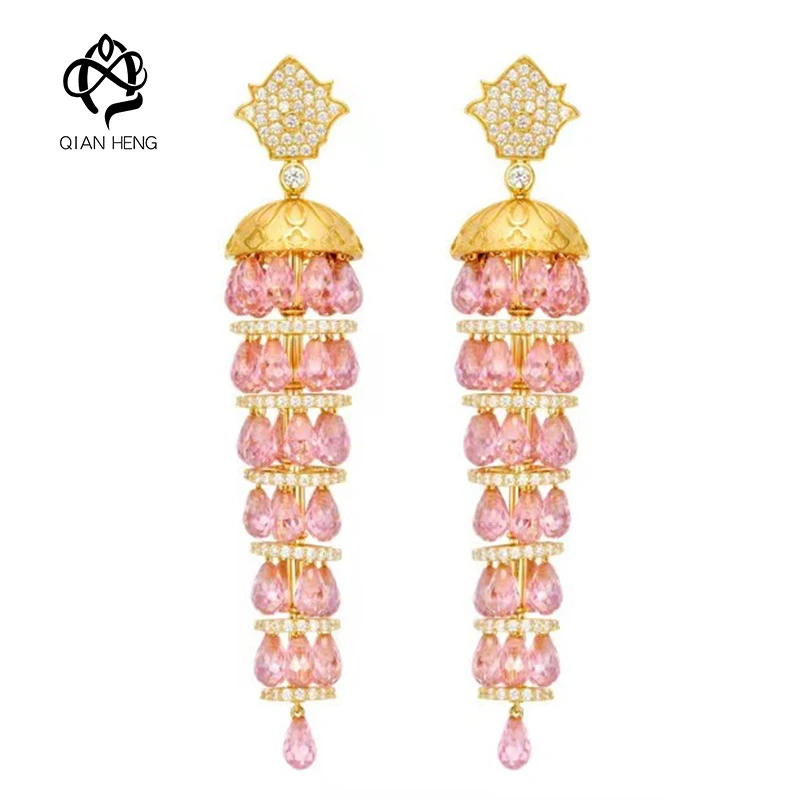 Qian-Heng-Brincos-Longos-de-Luxo-para-Mulheres-Design-Original-Prata ...